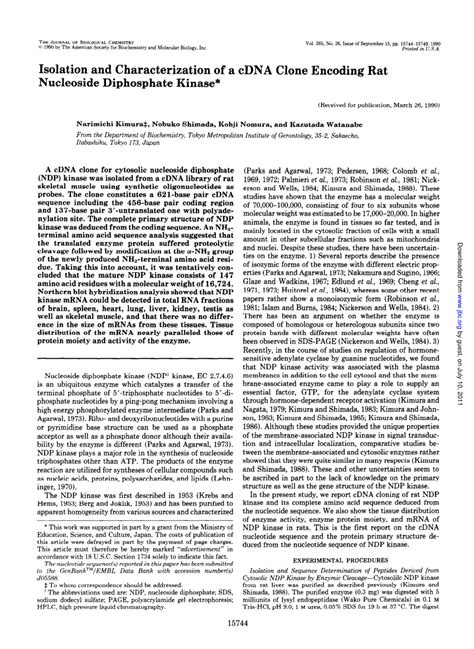 Pdf Isolation And Characterization Of Cdna Encoding Rat Nucleoside Diphosphate Kinase
