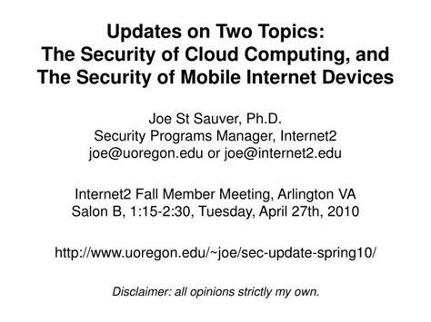 Ppt Updates On Two Topics The Security Of Cloud Computing And The Security Of Mobile