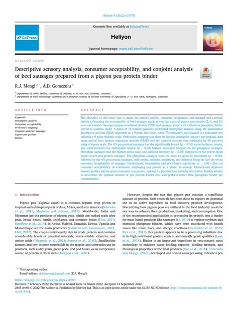 Descriptive Sensory Analysis Consumer Acceptability And Conjoint 2022 Hel Pdf Bean