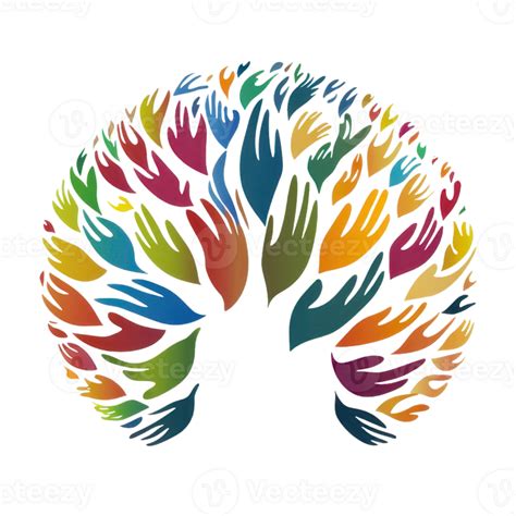 Colorful Handprint Tree Symbolizes Unity And Diversity With An Array
