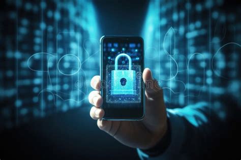 Concept Of Man Using His Mobile Security In Form Of A Padlock On The Virtual Display Generative