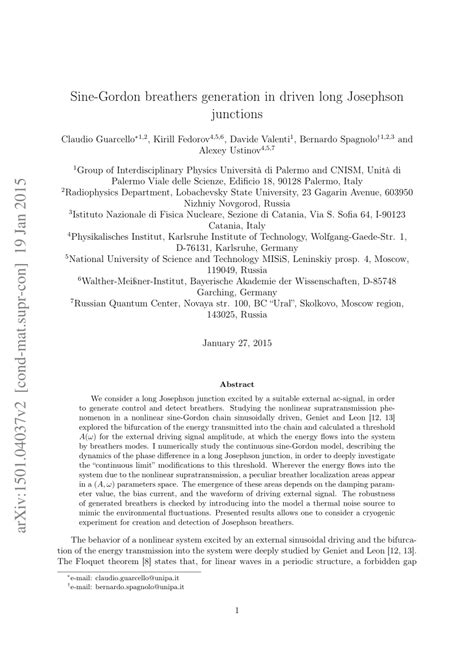 Pdf Sine Gordon Breathers Generation In Driven Long Josephson Junctions