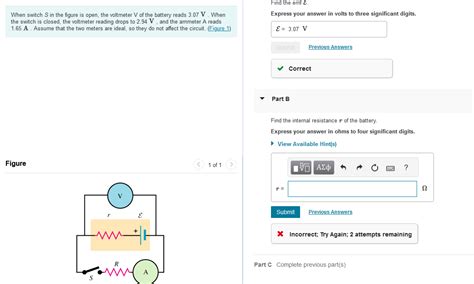 Solved When Switch S ﻿in The Figure Is Open The Voltmeter V
