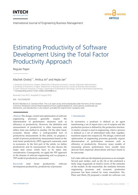 Pdf Estimating Productivity Of Software Development Using The Total Factor Productivity Approach