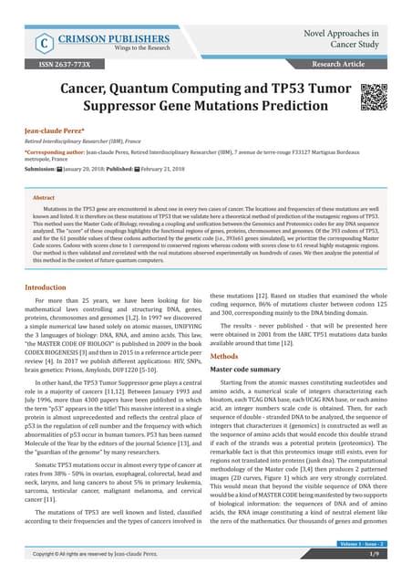 Cancer Quantum Computing And Tp53 Tumor Suppressor Gene Mutations Predictioncrimson Publishers
