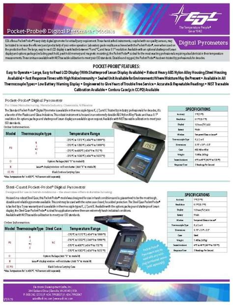Pocket Probe® Digital Extended Range Pyrometer Electronic Development Labs Inc