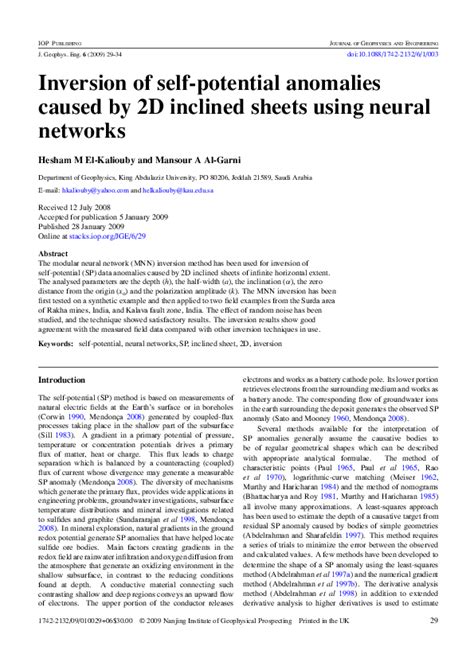 Pdf Inversion Of Self Potential Anomalies Caused By 2d Inclined