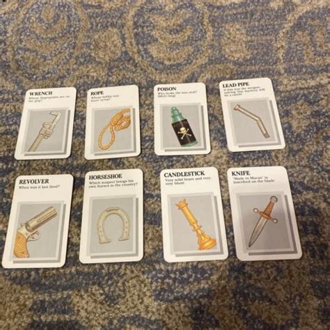 Clue Master Detective Weapons Card Lot Of 8 Cards 1988 Game Replacement