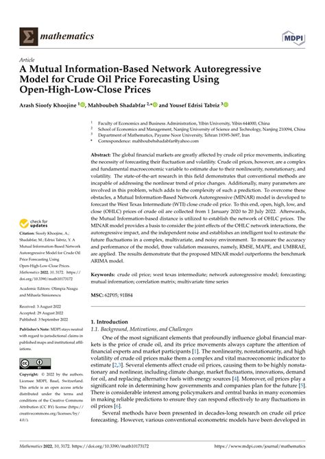 Pdf A Mutual Information Based Network Autoregressive Model For Crude Oil Price Forecasting