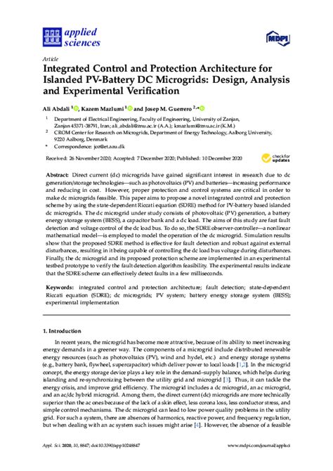 pdf control and protection for islanded pv battery microgrids