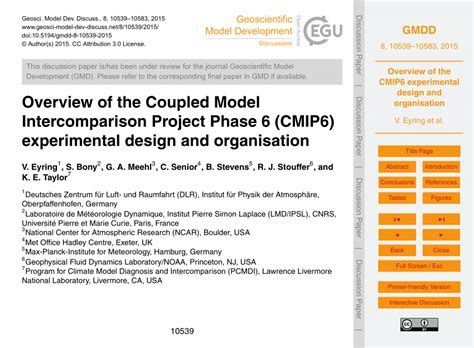 Pdf Overview Of The Coupled Model Intercomparison Project Phase 6