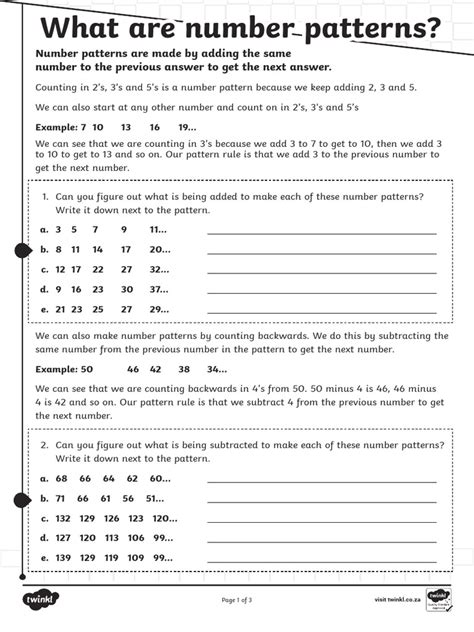 Number Pattern Worksheet Download Free Pdf Multiplication Arithmetic