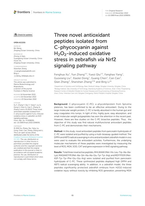Pdf Three Novel Antioxidant Peptides Isolated From C Phycocyanin