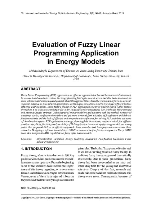 Pdf Evaluation Of Fuzzy Linear Programming Application In Energy Models