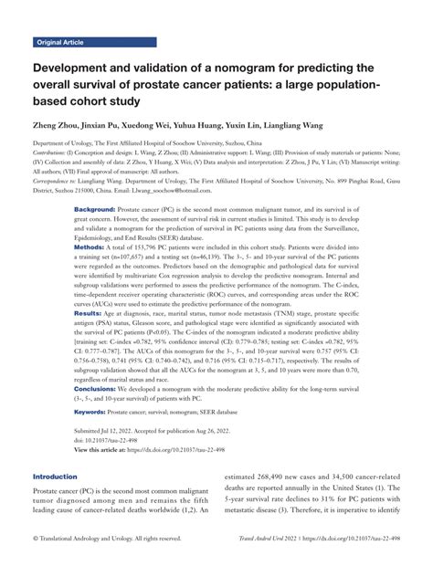 Pdf Development And Validation Of A Nomogram For Predicting The Overall Survival Of Prostate