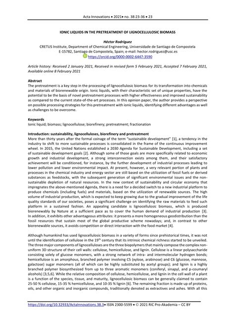 Pdf Ionic Liquids In The Pretreatment Of Lignocellulosic Biomass