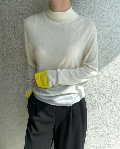 소매 배색 반폴라 캐시미어 니트 4컬러