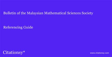 Bulletin Of The Malaysian Mathematical Sciences Society Referencing