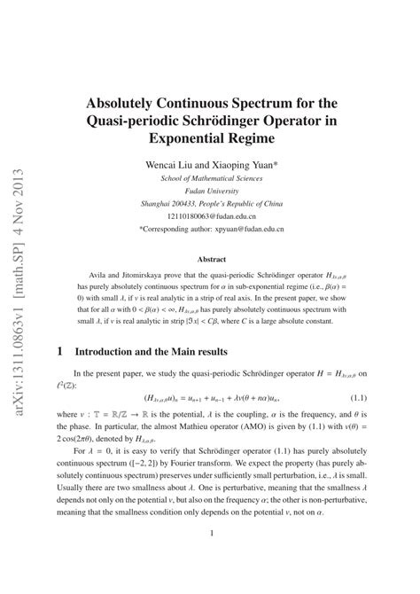 Pdf Absolutely Continuous Spectrum For The Quasi Periodic Schr {o}dinger Operator In