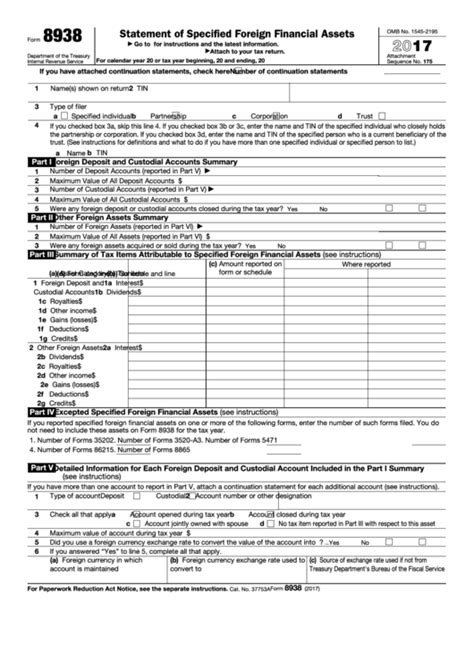 Irs Form 8938 Fillable Printable Forms Free Online