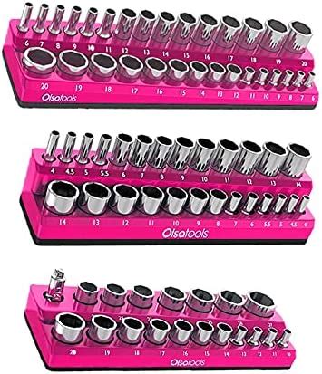 Olsa Tools Magnetic Socket Organizer 3 Piece Socket Holder Kit 1 2 Inch 3 8 Inch 1 4