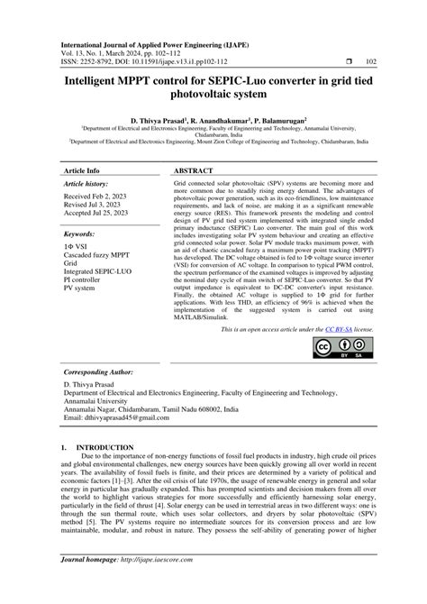Pdf Intelligent Mppt Control For Sepic Luo Converter In Grid Tied Photovoltaic System