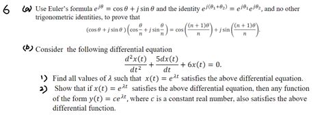 Solved A Use Eulers Formula Ejθ Cosθ Jsinθ And The