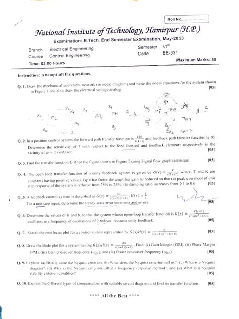 6th Sem Papers Pdf Discrete Fourier Transform Control Theory