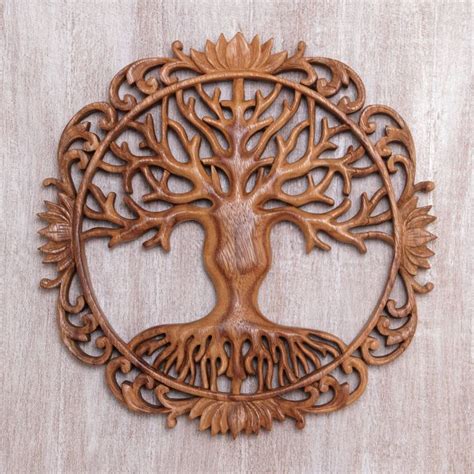 Wood Relief Panel Mother Tree Hand Carved Wood Carving Art Carving