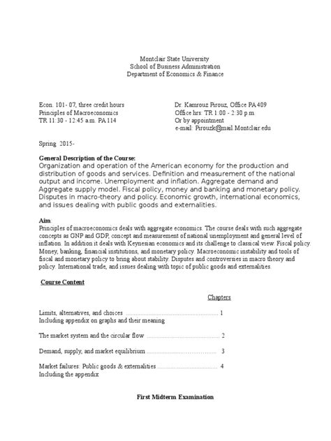 Macro Syllabus Spring 2015 Pdf Macroeconomics Fiscal Policy