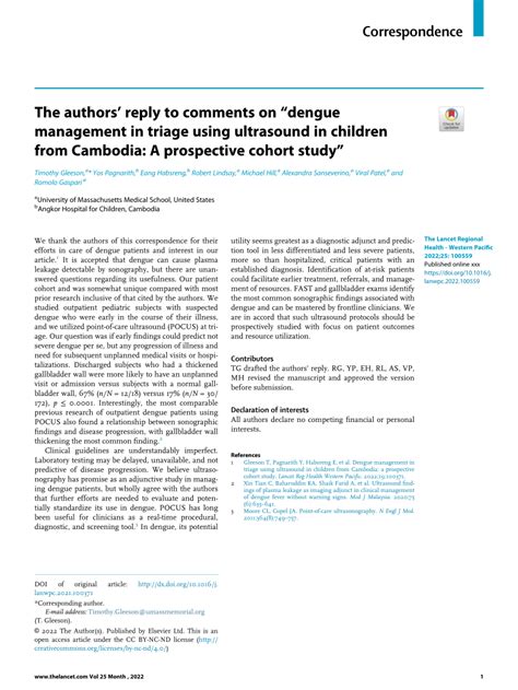 Pdf The Authors Reply To Comments On Dengue Management In Triage