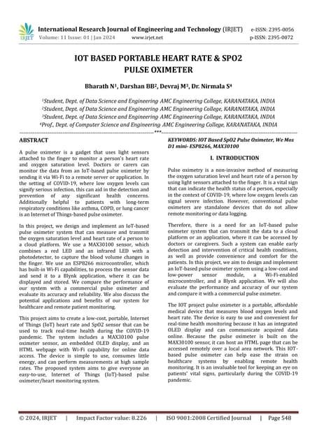 Iot Based Portable Heart Rate And Spo2 Pulse Oximeter Pdf