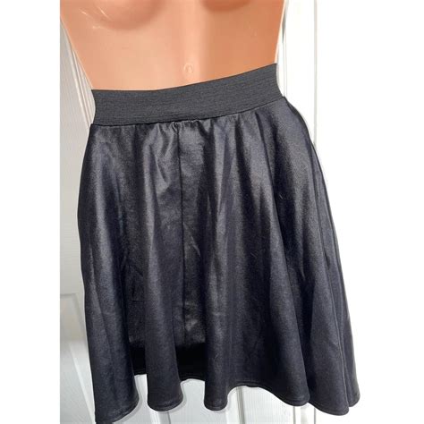 Vintage Black Wet Look Skater Skirt Very Good Depop