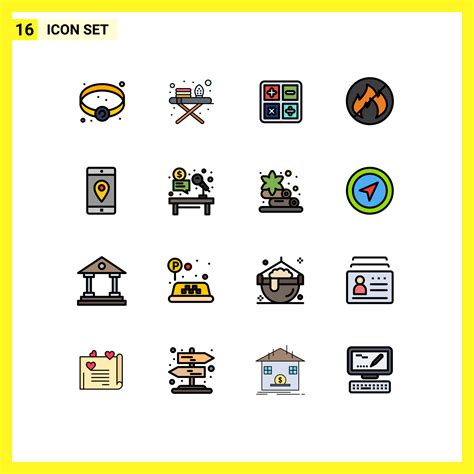 Group Of 16 Flat Color Filled Lines Signs And Symbols For Map Mobile Application Education