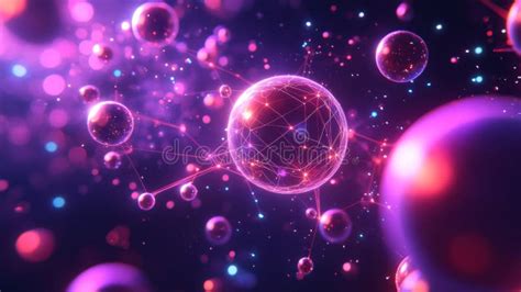 Abstract Purple And Pink Spheres Connected By Lines And Glowing Dots Stock Illustration