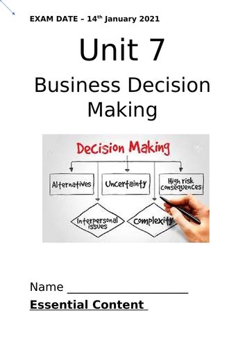 Unit 7 Business Decision Making Workbook Teaching Resources