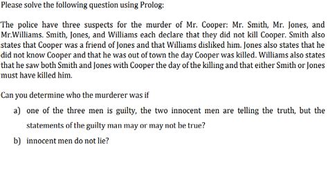 Solved Please Solve The Following Question Using Prolog The