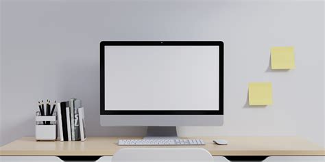 하얀 벽에 컴퓨터와 사무용품이 있는 홈 오피스 책상 작업 공간 현대적인 인테리어 디자인 컨셉입니다 3d 렌더링 가구에 대한 스톡 사진 및 기타 이미지 Istock