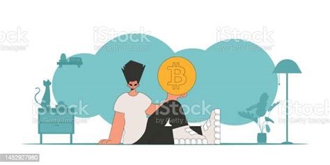 그 남자는 비트 코인을 들고 있습니다 디지털 화폐 자산과의 상호 작용 개념 경영자에 대한 스톡 벡터 아트 및 기타 이미지 경영자 구매 금융 Istock