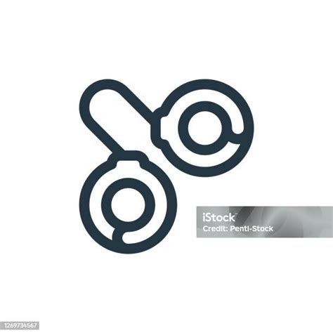 흰색 배경에 격리 된 수갑 벡터 아이콘 개요 웹 사이트 디자인 및 모바일 응용 프로그램 개발을위한 얇은 라인 수갑 아이콘 얇은 선 수갑 개요 아이콘 벡터 그림입니다 강철에