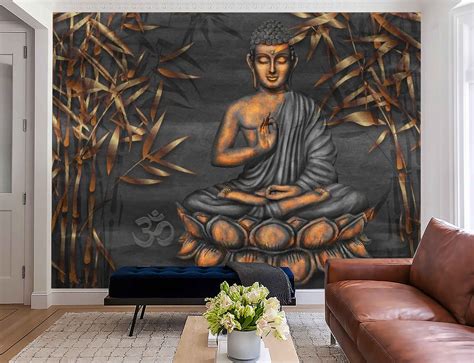 Buy Online Grey Buddha Mural Wallpaper 3d Buddha Wallpaper