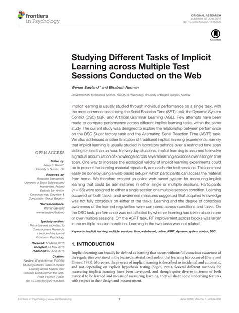 PDF Studying Different Tasks Of Implicit Learning Across Multiple Test Sessions Conducted On