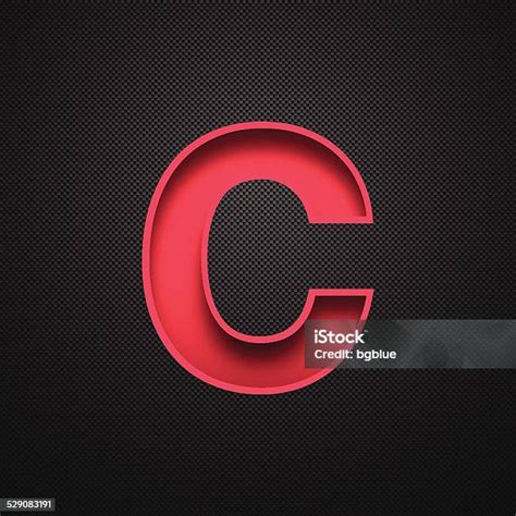 알파벳 C 디자인식레드 레터 On 탄소 섬유 배경기술 알파벳 C에 대한 스톡 벡터 아트 및 기타 이미지 알파벳 C 3차원 형태 대문자 Istock