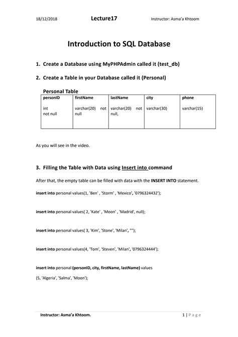 Solution Lecture17 Sql Introduction Studypool