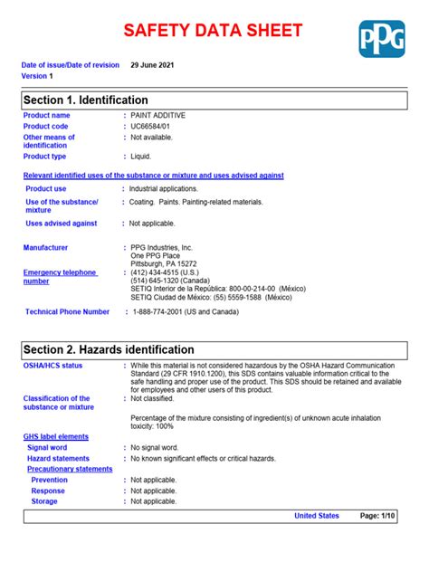 Ppg Sds Pdf Toxicity Formaldehyde