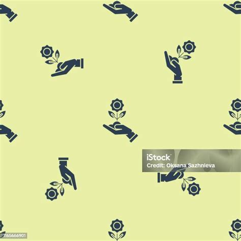 흰색 배경에 꽃 아이콘 고립 된 원활한 패턴을 들고 블루 손 종자 및 묘목 묘목 심기 생태 개념 벡터 일러스트레이션 개념에 대한 스톡 벡터 아트 및 기타 이미지 Istock