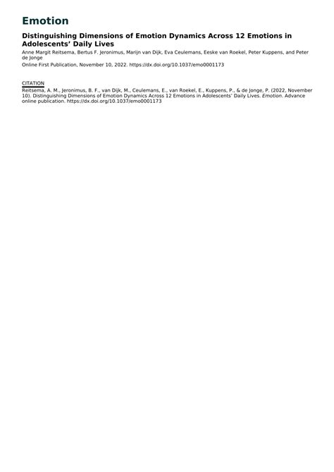 Pdf Distinguishing Dimensions Of Emotion Dynamics Across 12 Emotions