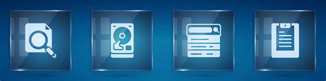 Set Search Concept With Folder Hard Disk Drive Hdd Engine And Server Data Report Square Glass