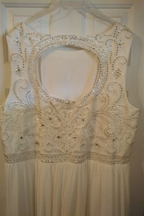 Cream Ivory Off White Evening Gown Wedding Prom Part Gem