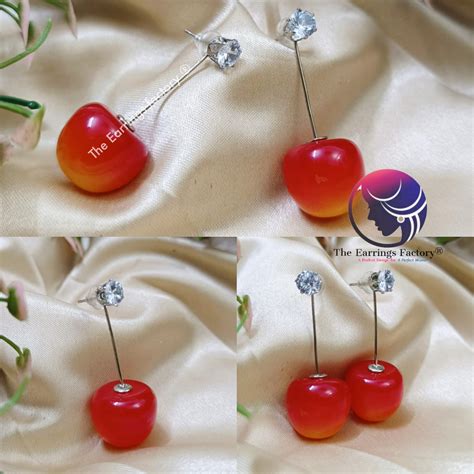 Korean Trending Cherry Drop Dangle Silver Earrings The Earrings Factory